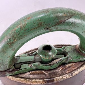 Accents | Antique Flat Sad Iron Resting Stand Trivet Green Wood Handle ...